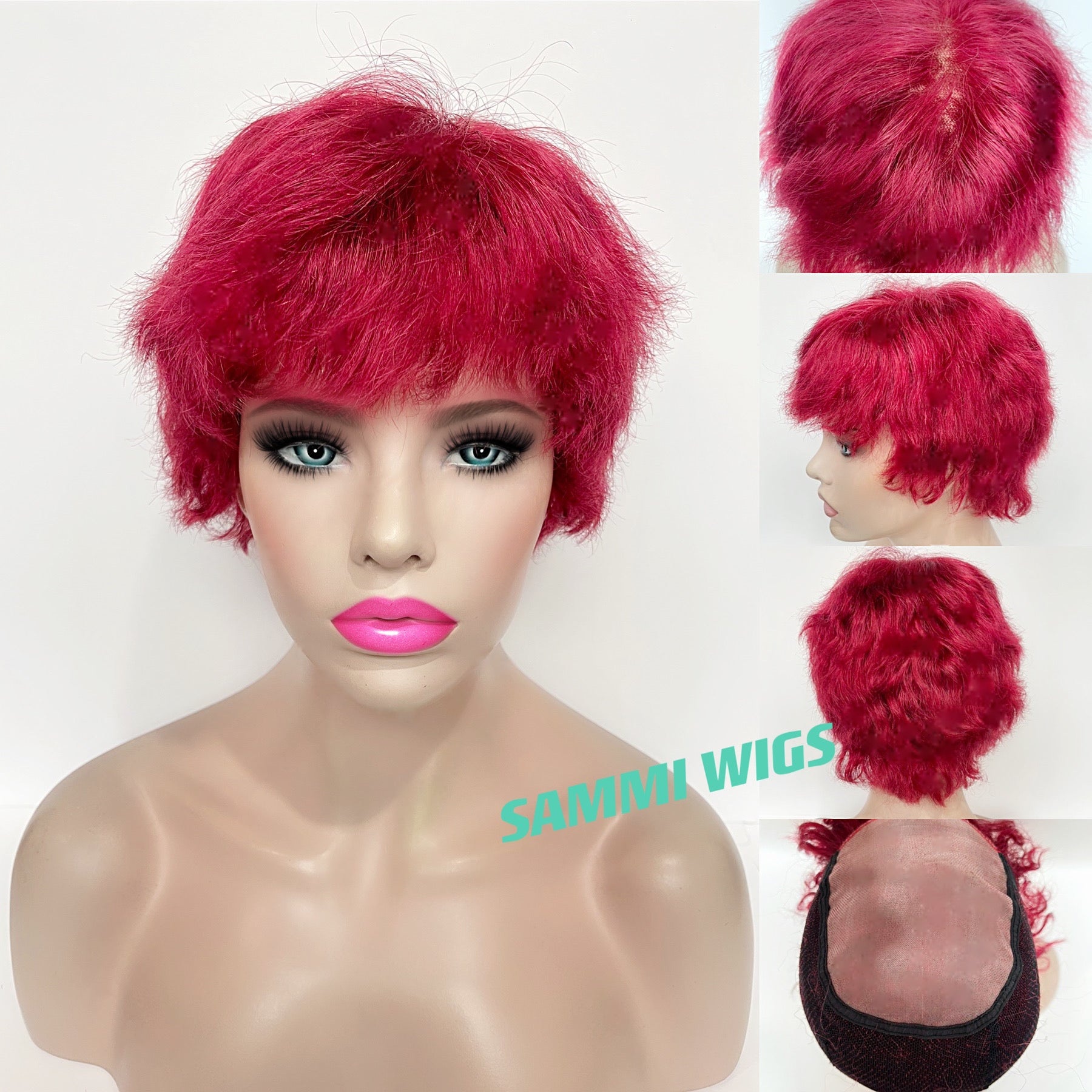 All hand made 100% human hair short red curly wig – Sammiwigs